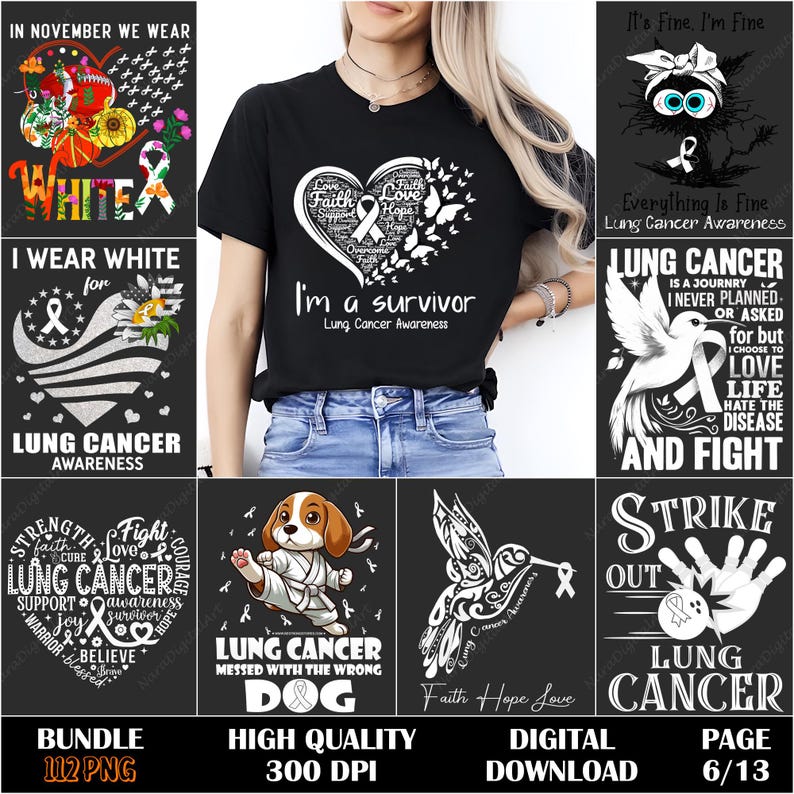 Lung Cancer PNG, White Ribbon Bundle, Cancer Awareness Designs ...