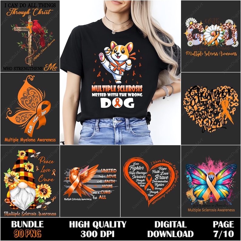 Multiple Sclerosis PNG, Orange Ribbon Bundle, MS Awareness Designs ...