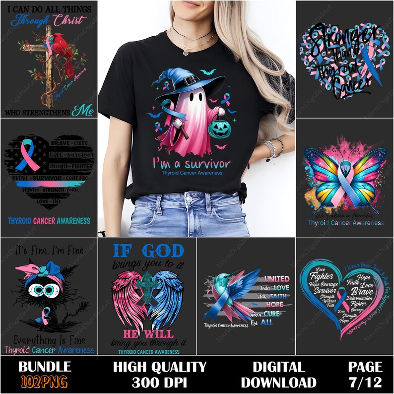 Thyroid Cancer Awareness PNG, Cancer Survivor Bundle, Blue Pink Teal ...