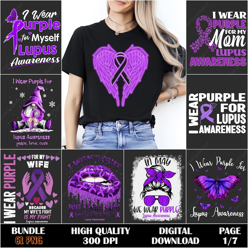 Lupus Awareness Bundle, Purple Ribbon PNG, I Wear Purple Designs ...