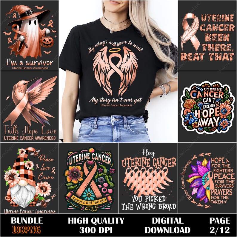 Uterine Cancer Awareness PNG, Cancer Survivor Bundle, Peach Orange ...