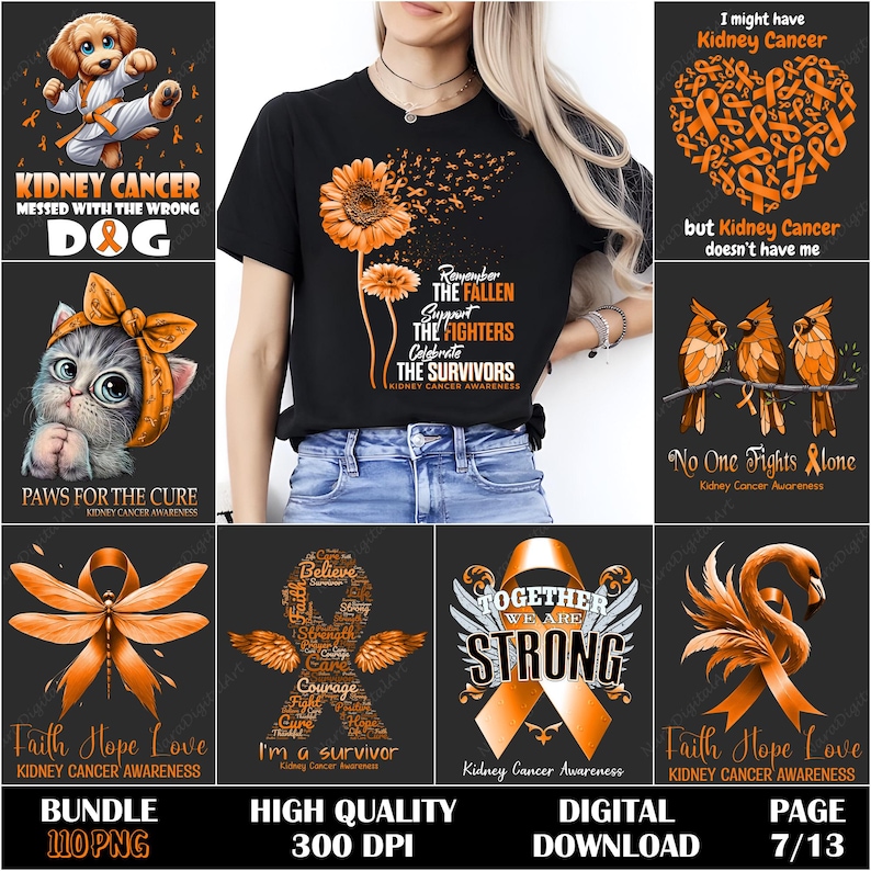 Kidney Cancer Awareness PNG, Orange Ribbon Sublimation Bundle, Faith ...