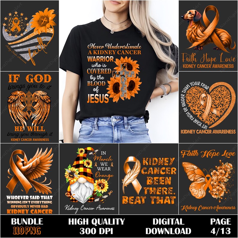 Kidney Cancer Awareness PNG, Orange Ribbon Sublimation Bundle, Faith ...