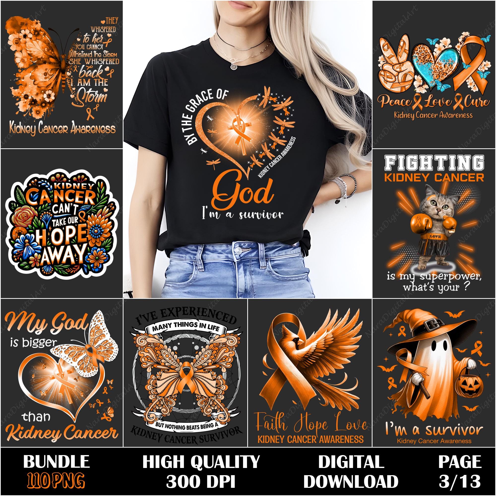 Kidney Cancer Awareness PNG, Orange Ribbon Sublimation Bundle, Faith ...