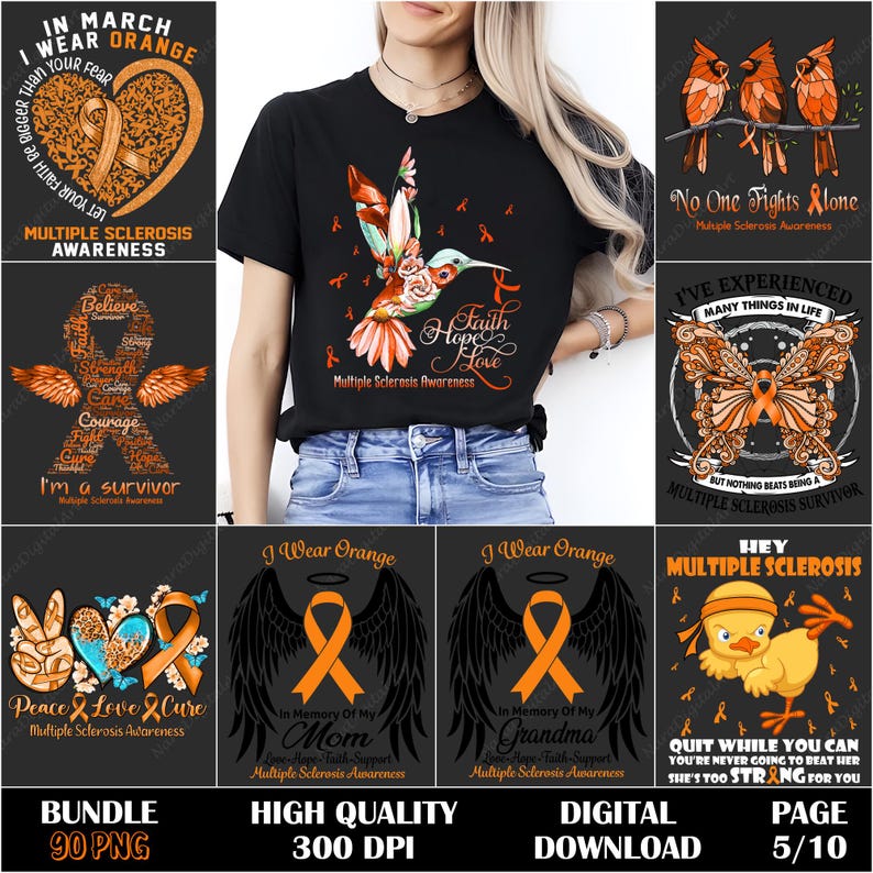 Multiple Sclerosis PNG, Orange Ribbon Bundle, MS Awareness Designs ...
