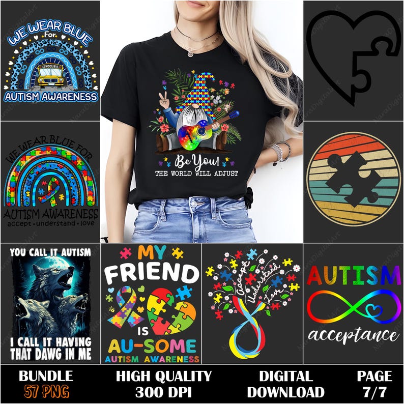 Autism Awareness PNG Bundle, Puzzle Tree Sublimation Designs, Autism ...