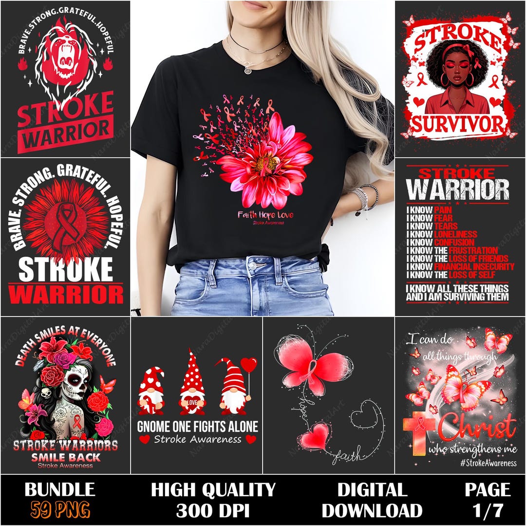 Stroke Warrior PNG Bundle, Stroke Awareness Sublimation Designs, Digital Download, Stroke ...