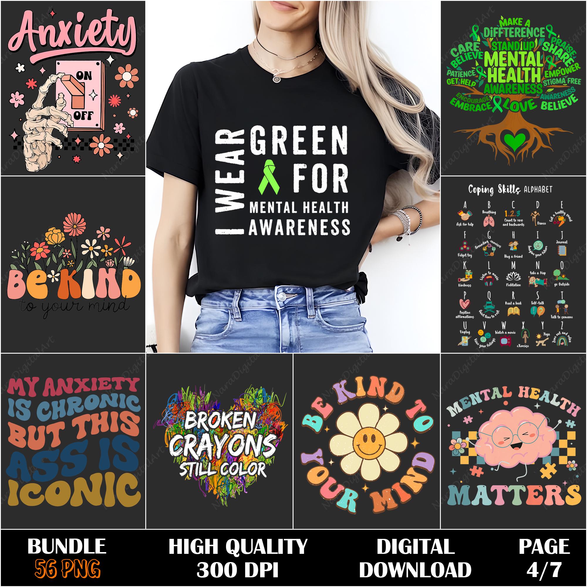 Mental Health PNG, Sublimation Bundle, Green Ribbon Clipart, Awareness ...