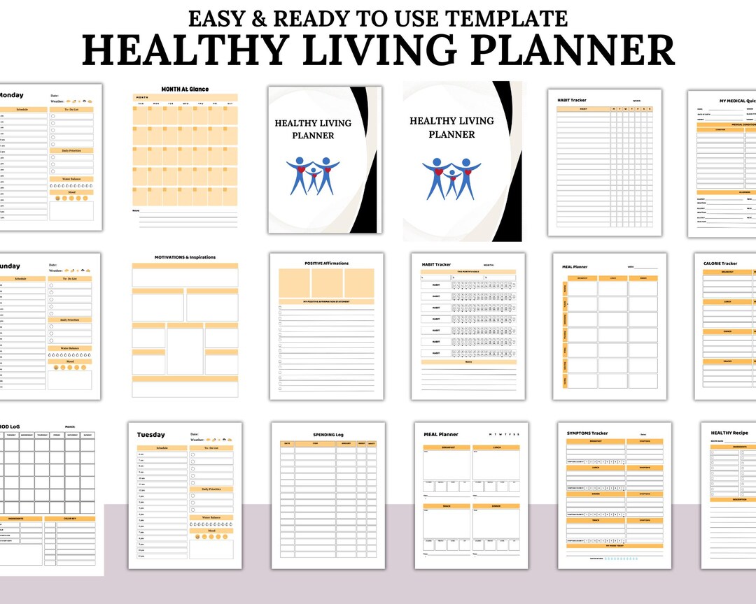 Healthy Living Planner, Printable & Editable Template, Wellness Tracker ...