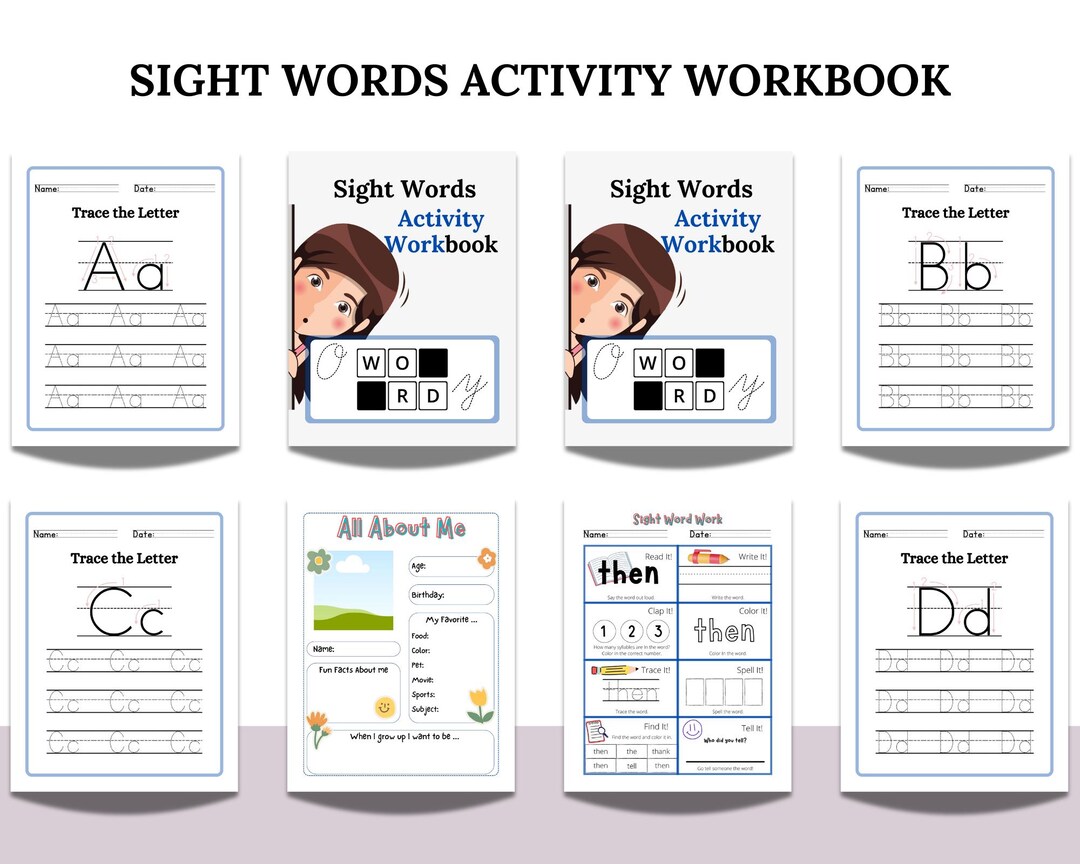 Sight Words Activity Workbook, Printable & Editable Template, Learning ...