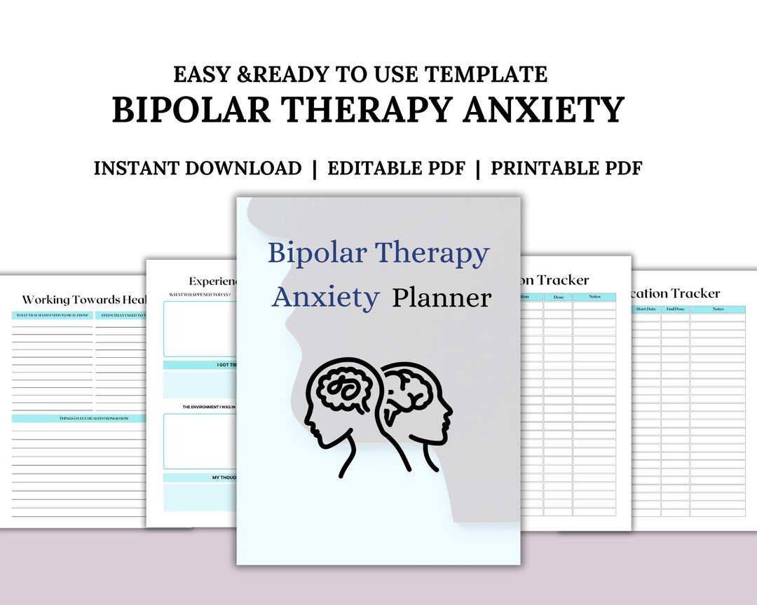 Bipolar Therapy & Anxiety Planner, Printable Editable Template, Mood ...