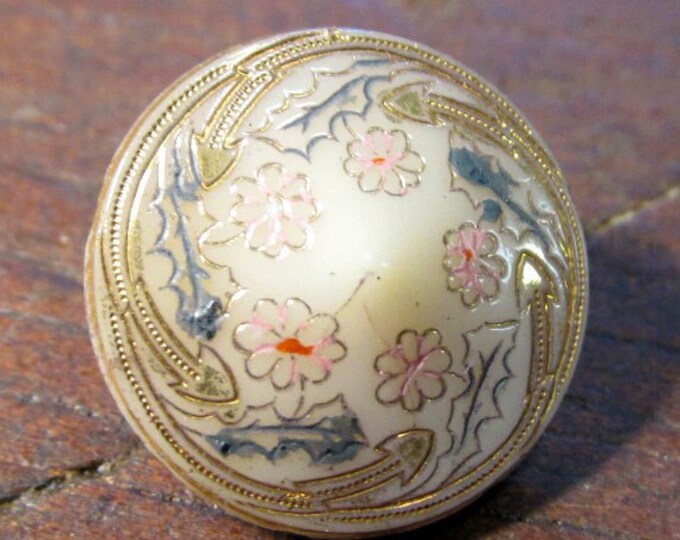 Antique Button Victorian Creamy Custard Glass Button Floral Domed 14mm ...