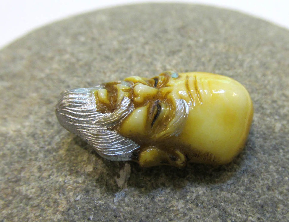 Antique Button MUST SEE Painted Bone Button Japanese Signed Carved Bone ...