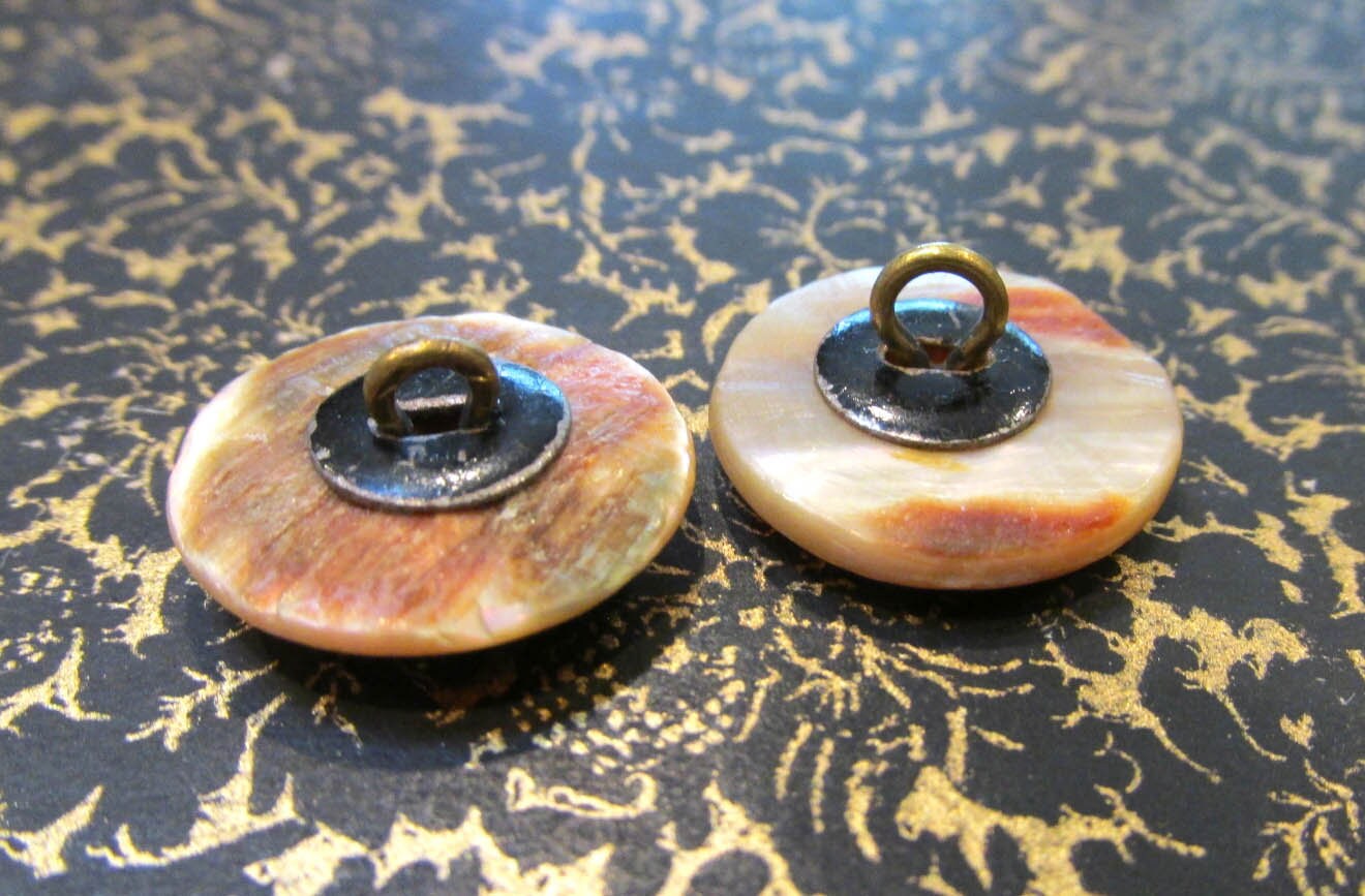 MOP and Steel BUTTONS Two 2 MoP Shell Buttons with Steel | Etsy