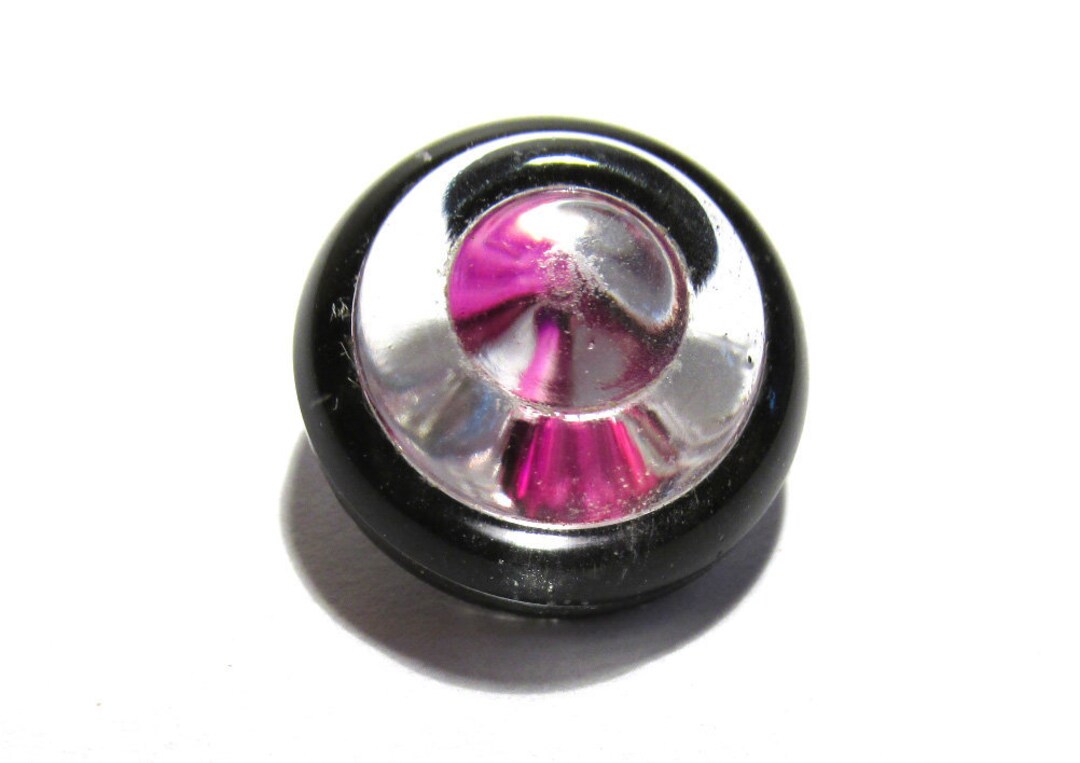 Vintage Radiant Button Reflector Clear Glass With Pink / Magenta and ...