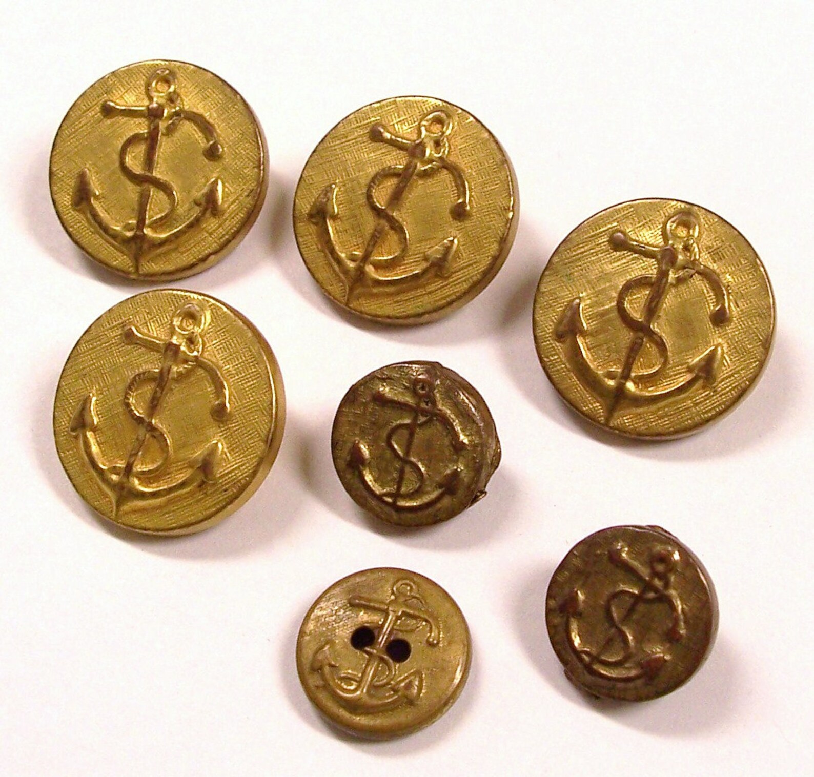 Vintage Military Buttons Anchor Navy Gold Embossed Crest Etsy