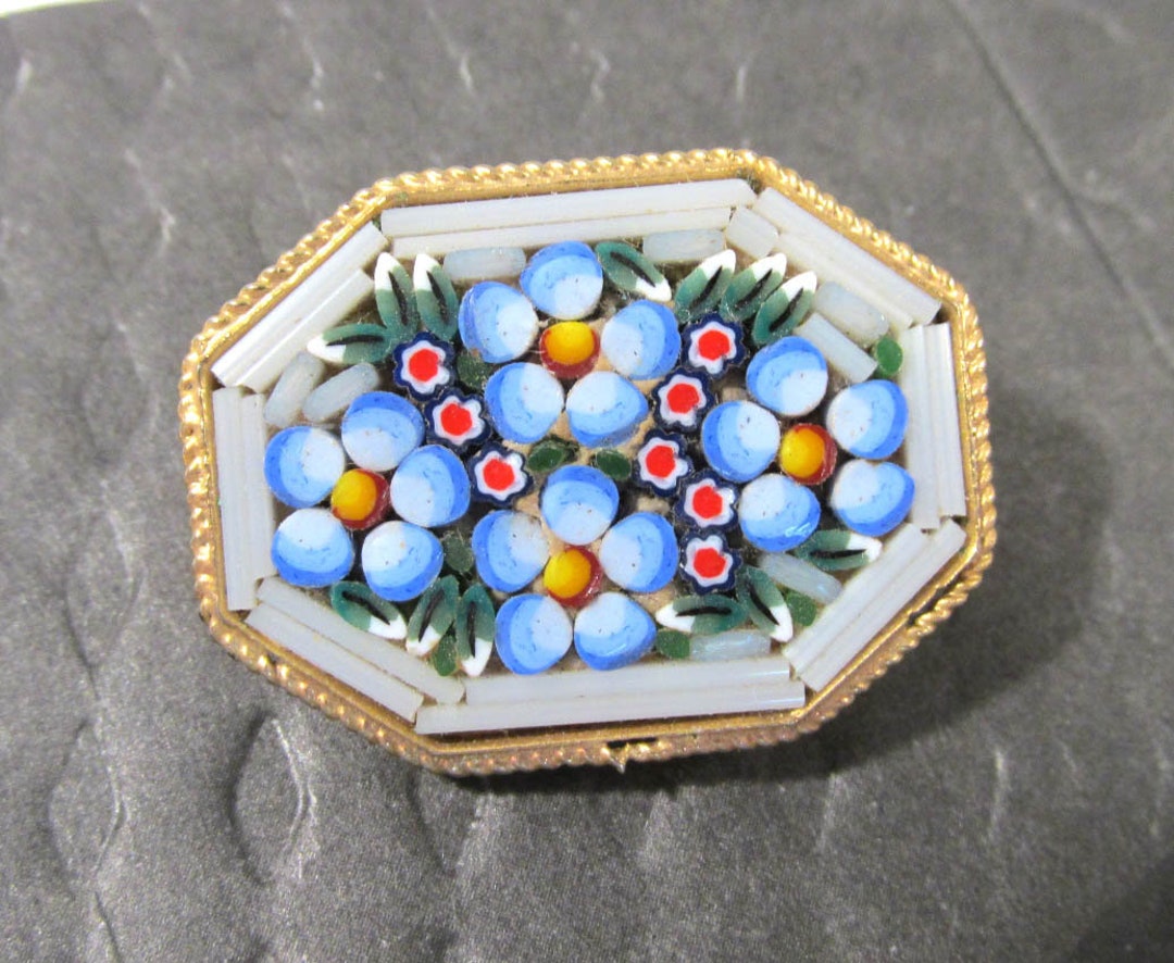 Micro Mosaic Pin VINTAGE Floral MICRO Mosaic Murano Italy Glass Micro ...