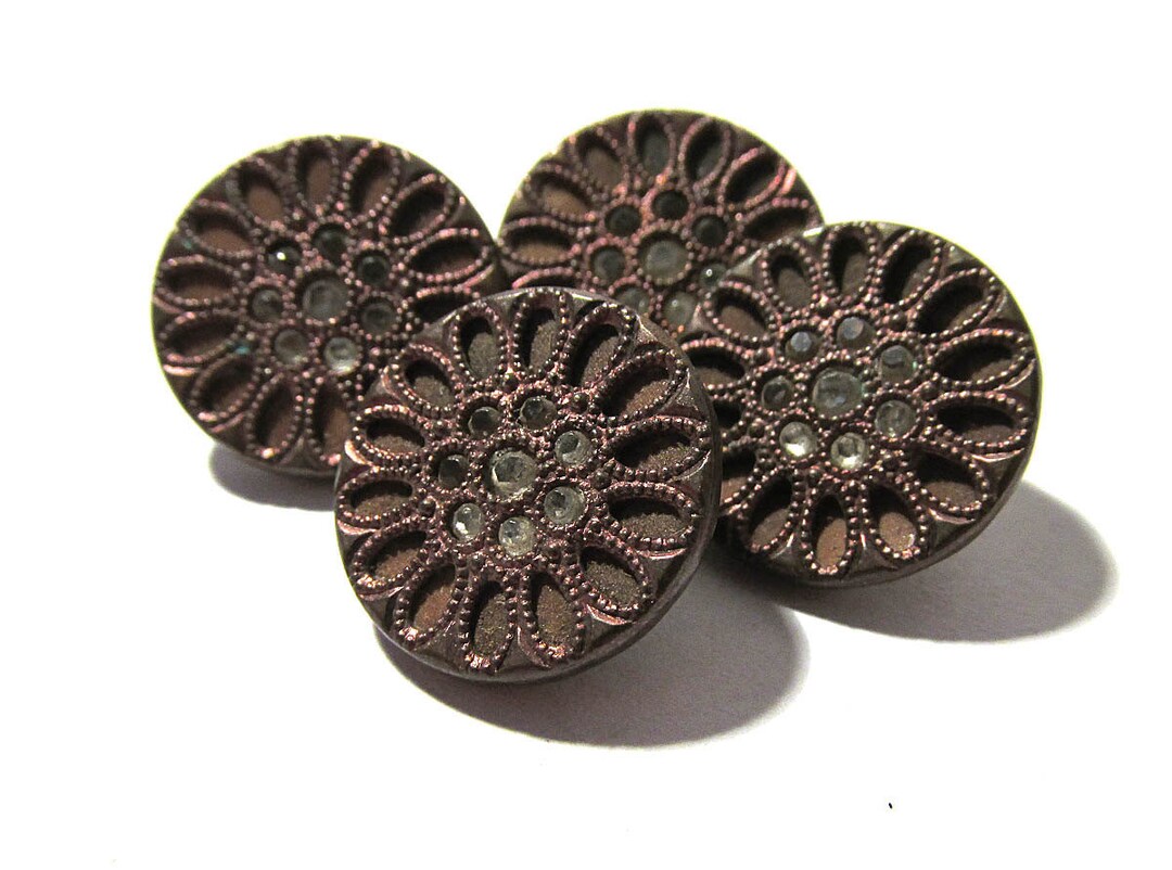 Vintage Buttons Glass Inset BUTTONS Four (4) Glass Bubbles Inset Red ...