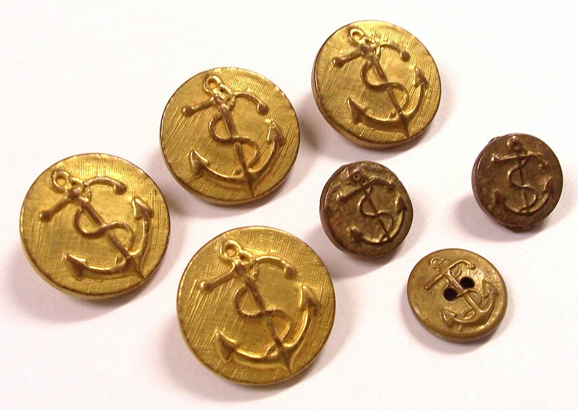 VINTAGE MILITARY Buttons Anchor Navy Gold Embossed Crest | Etsy
