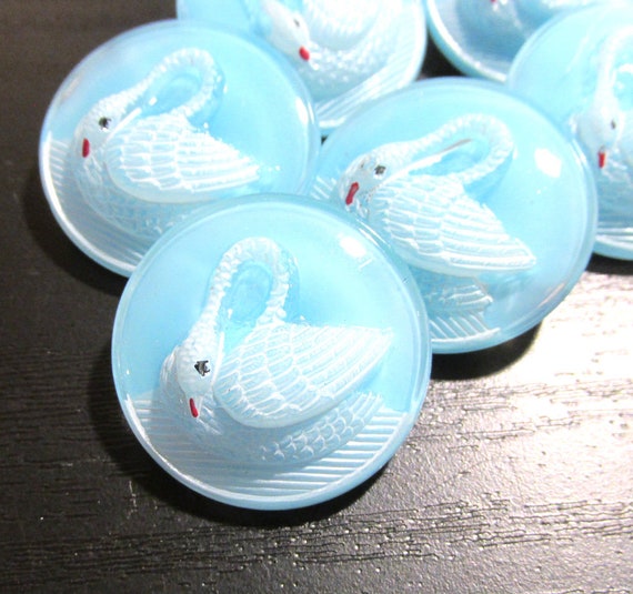 Czech SWAN Buttons Hand Painted Glass Swans Czech Glass | Etsy