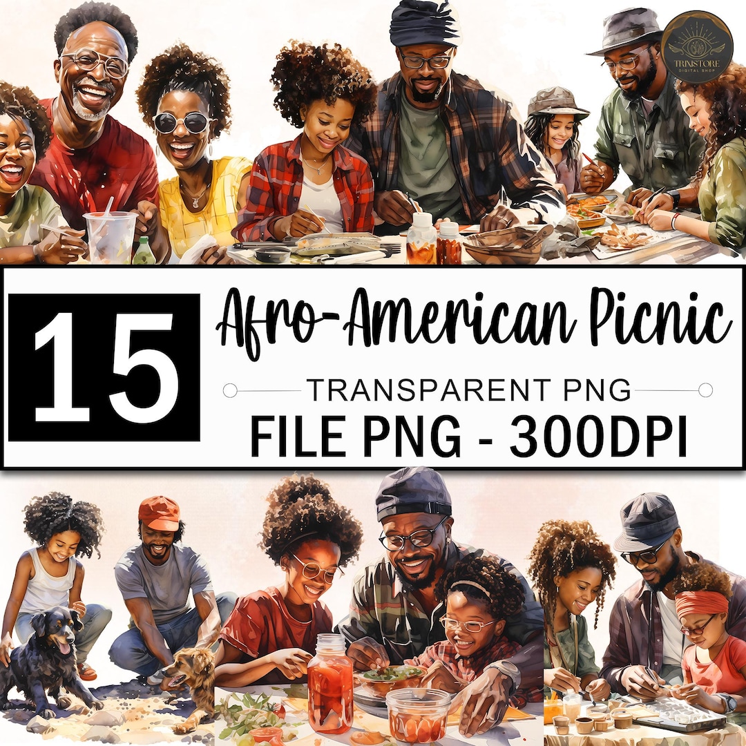 15+ Afro-american Picnic Clipart Bundle PNG, Happy Family Picnic ...