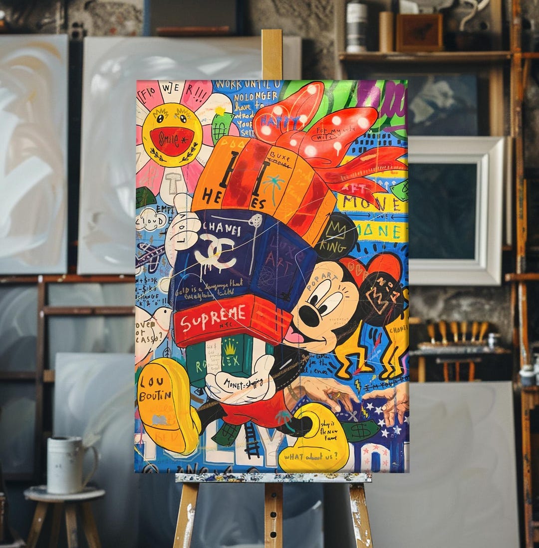 Mickey Mouse Pop Art Canvas With Murakami Flower, Gift Boxes, Hollywood ...