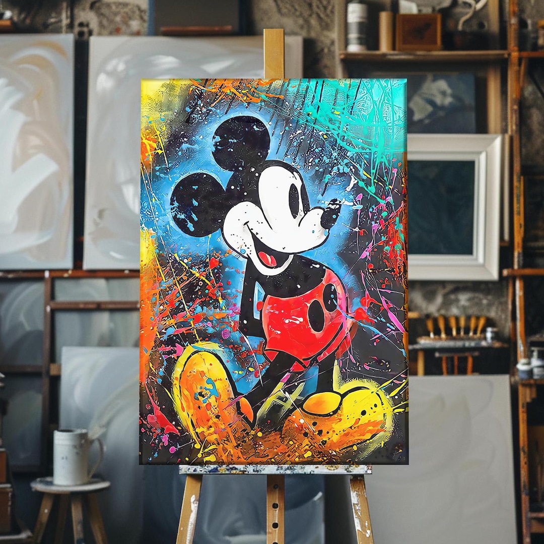 Abstract Pop Art Mickey Mouse-inspired Painting, Colorful Drips and ...