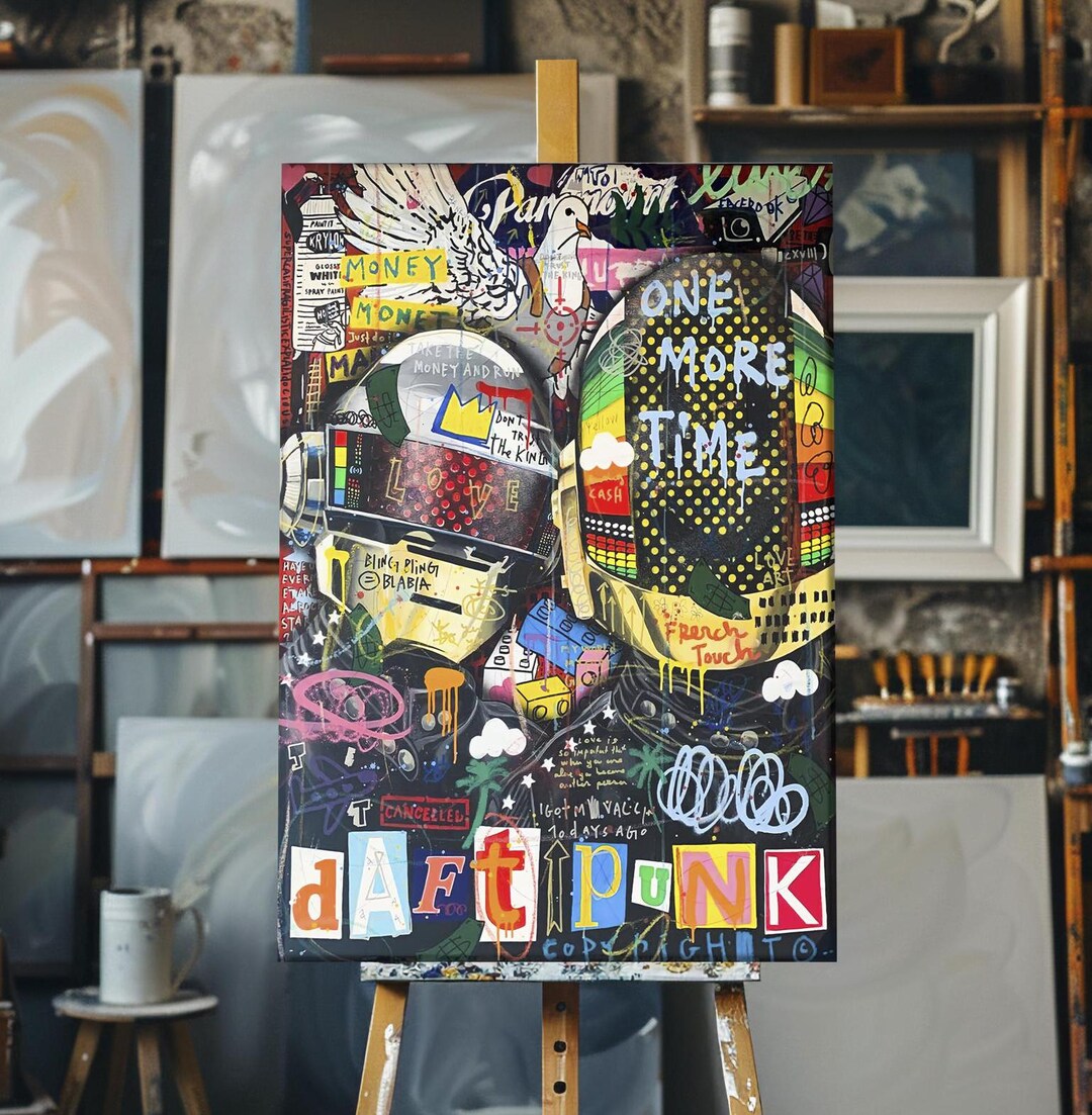 Daft Punk Forever Pop Art Graffiti Painting, Daft Punk Handmade Oil Painting, Banksy Style Daft ...