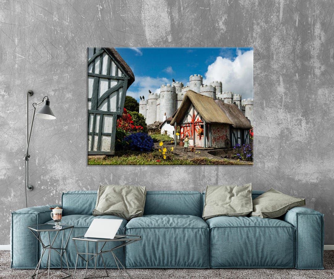 Banksy Spraycation Model Village Canvas Art, Urban Satire Vintage ...