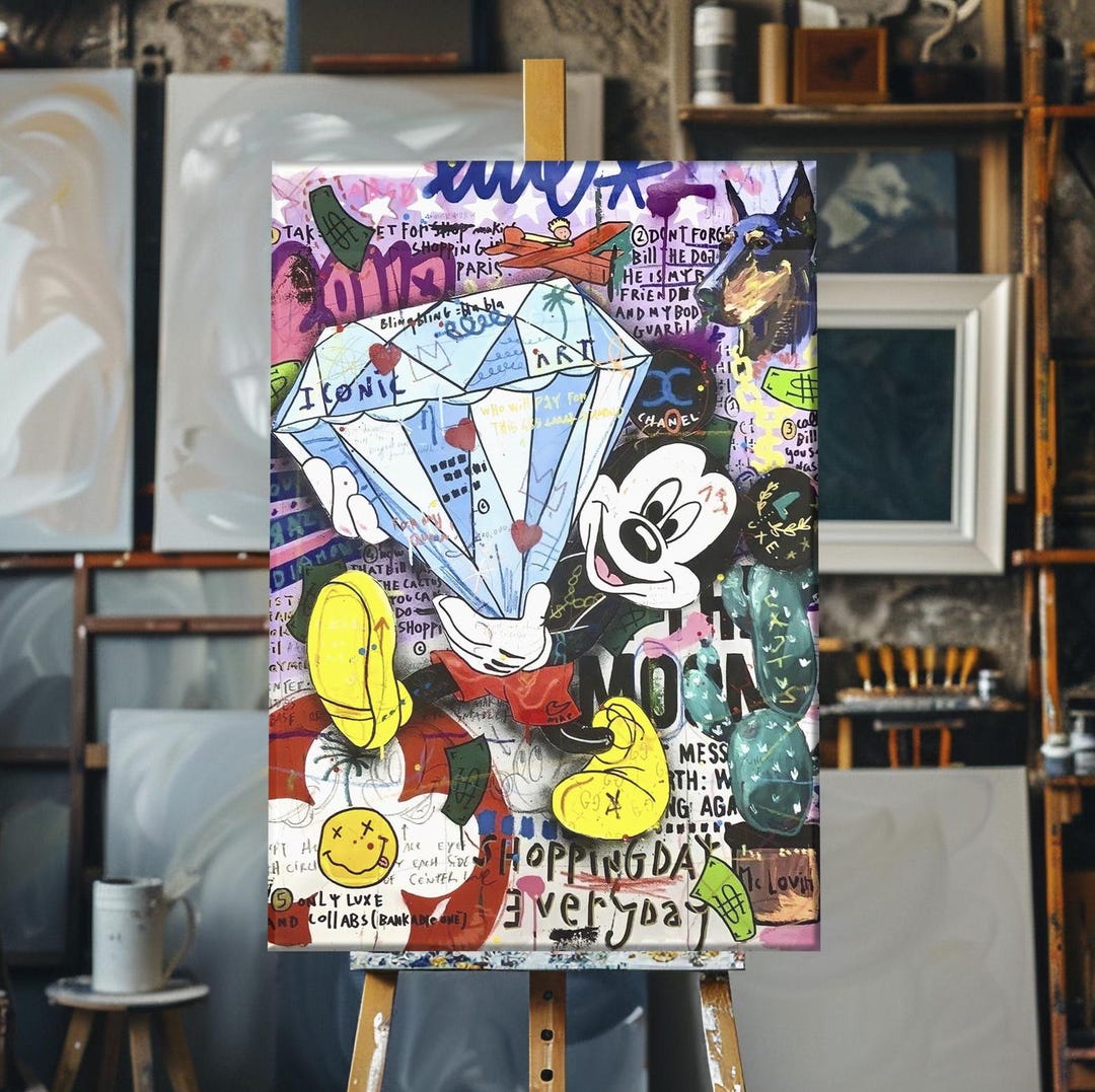 Mickey Mouse Diamond Pop Art Graffiti Painting, Mickey Mouse Handmade ...