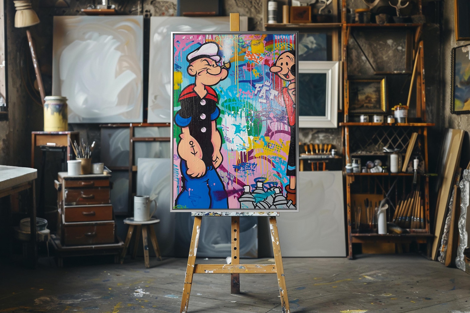 Popeye X Olive 100% Hand Painted Oil Painting, Classic Cartoon Canvas ...