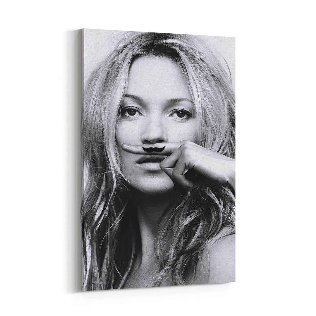 Kate Moss Moustache Canvas Wall Art, Kate Moss Poster Fashion Print ...