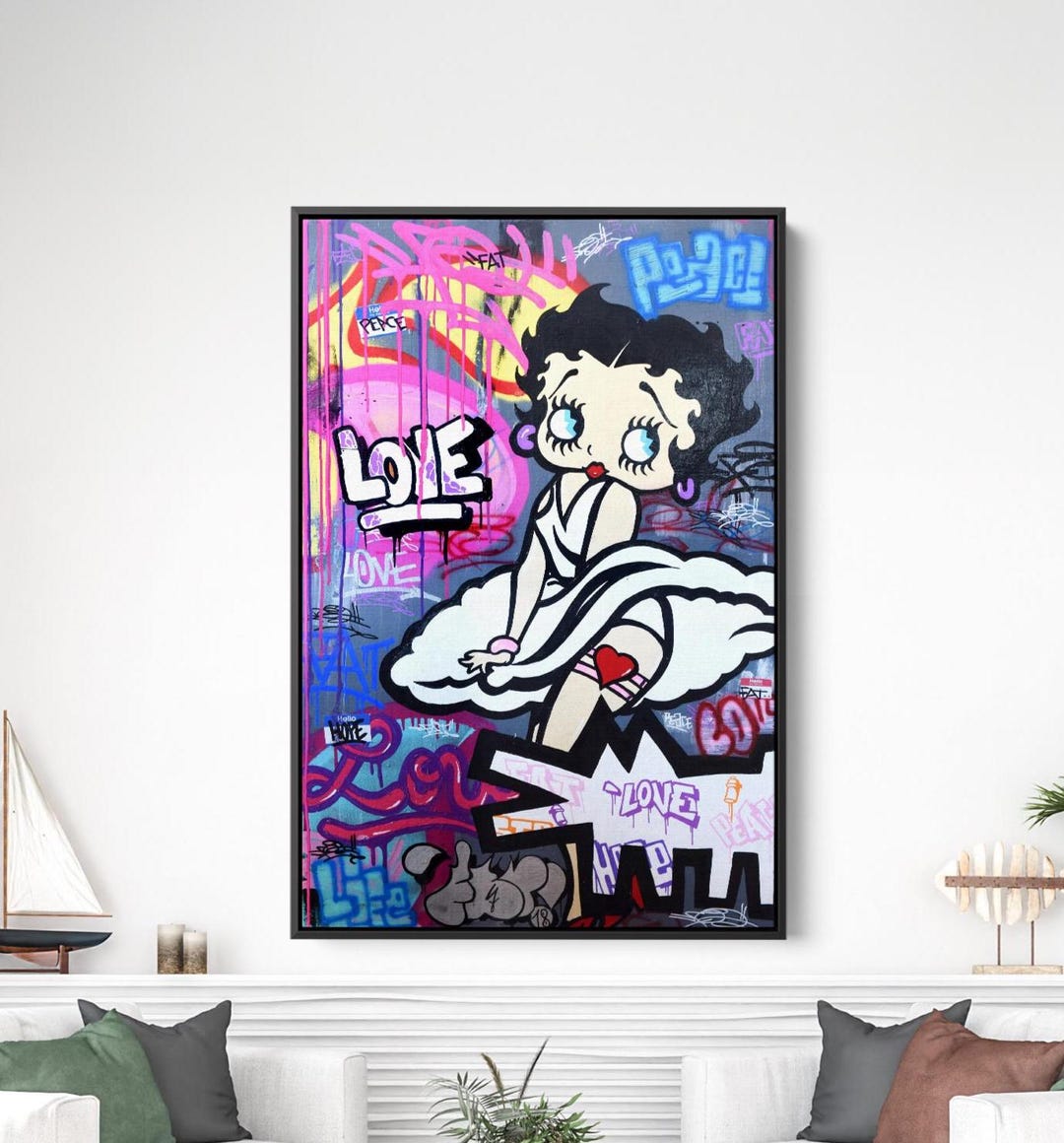 Betty Boop Graffiti Street Art Canvas – Bold Pop Art Wall Decor, Urban ...