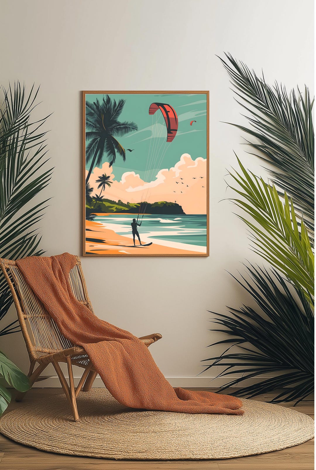 Tropical Beach Kiteboarding Poster, Coastal Wall Art, Summer Home Decor ...