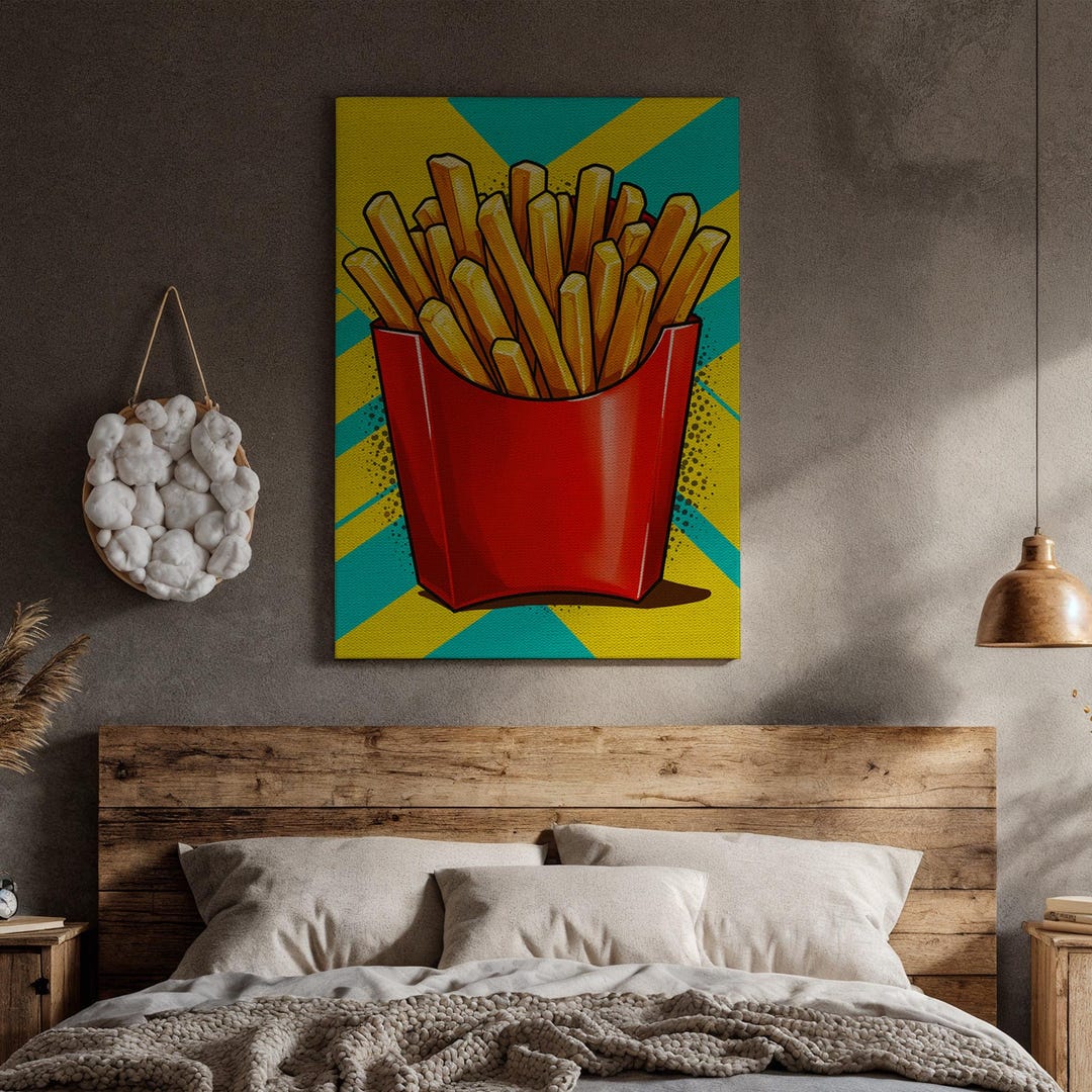 French Fries Pop Art Canvas, Bold Colorful Fast Food Wall Decor, Retro ...