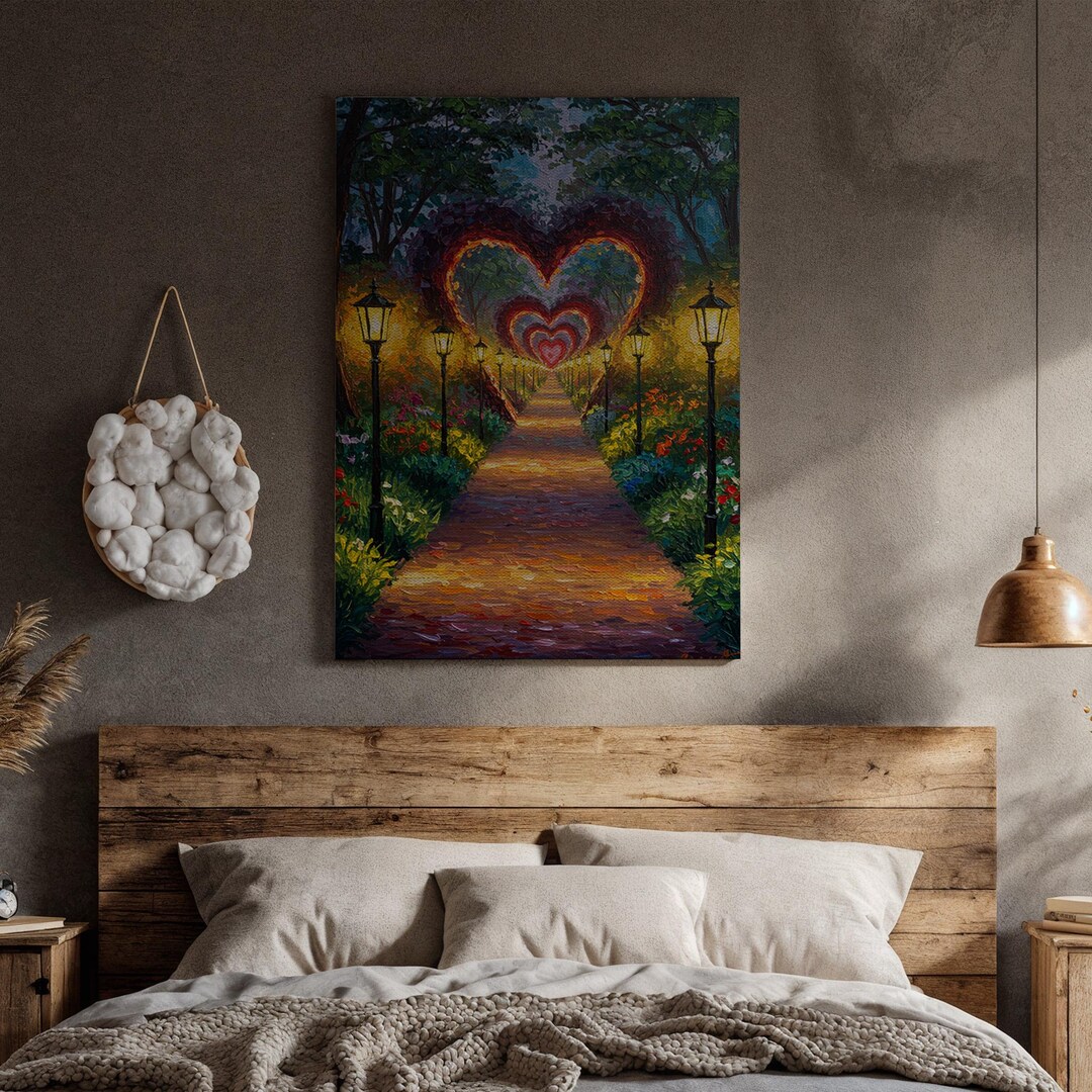 Heart Pathway Canvas Wall Art, Romantic Garden Tunnel Painting With ...