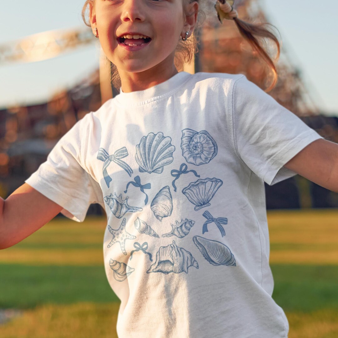 Kids Coastal Shells Tee, Cute Children's Beach Shirt, Seashell Youth T ...