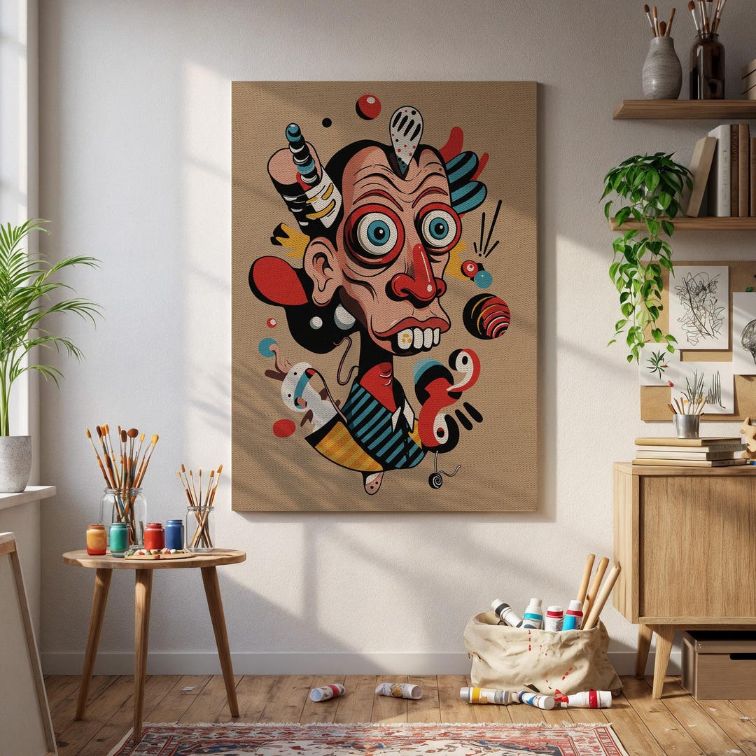 Abstract Cartoon Expressionist Art Print, Surreal Whimsical Face Poster ...