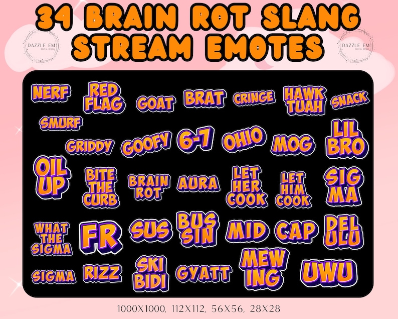 Brain Rot Slang Trending Funny Emote Pack, Twitch Discord Emotes for ...