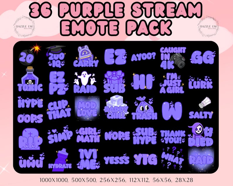 Purple Twitch Emotes, 35+ Trending Emote Pack, Discord, for Streamers ...