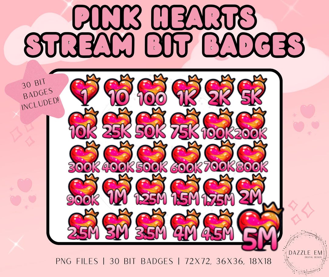 Pink Twitch Bit Badges, Trending Heart Badge Pack, for Streamers ...