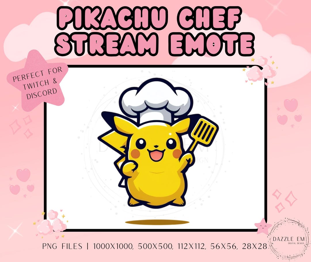 Streaming Emote - Cute Pikachu Chef - Funny Stream Emote - Twitch Emote ...