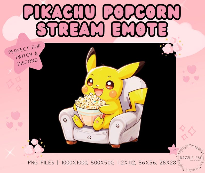 Streaming Emote - Pikachu Popcorn Emote - Funny Stream Emote - Twitch ...