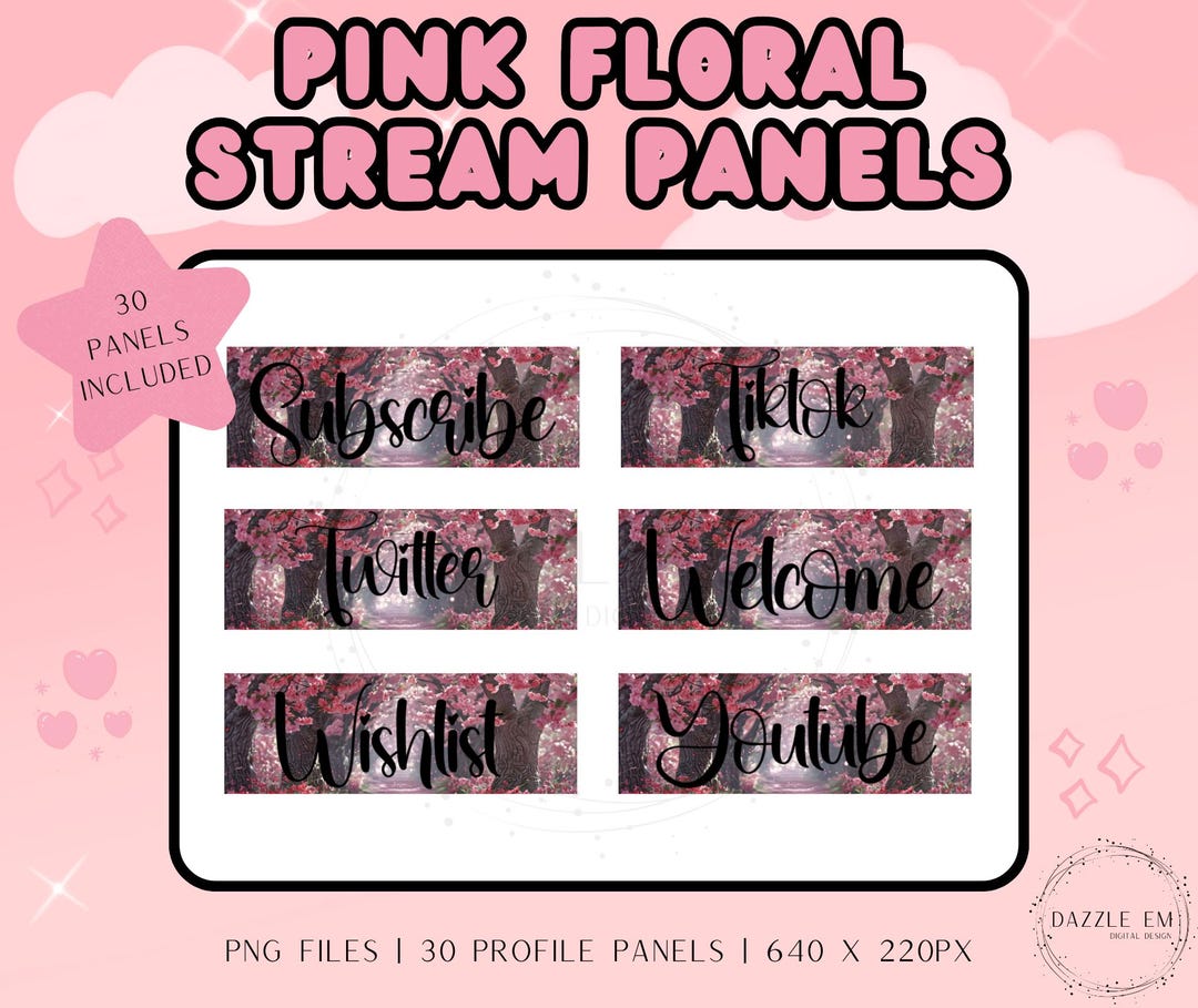 Pink Floral Stream Panels – 30 PNG Channel Graphics (digital Download ...