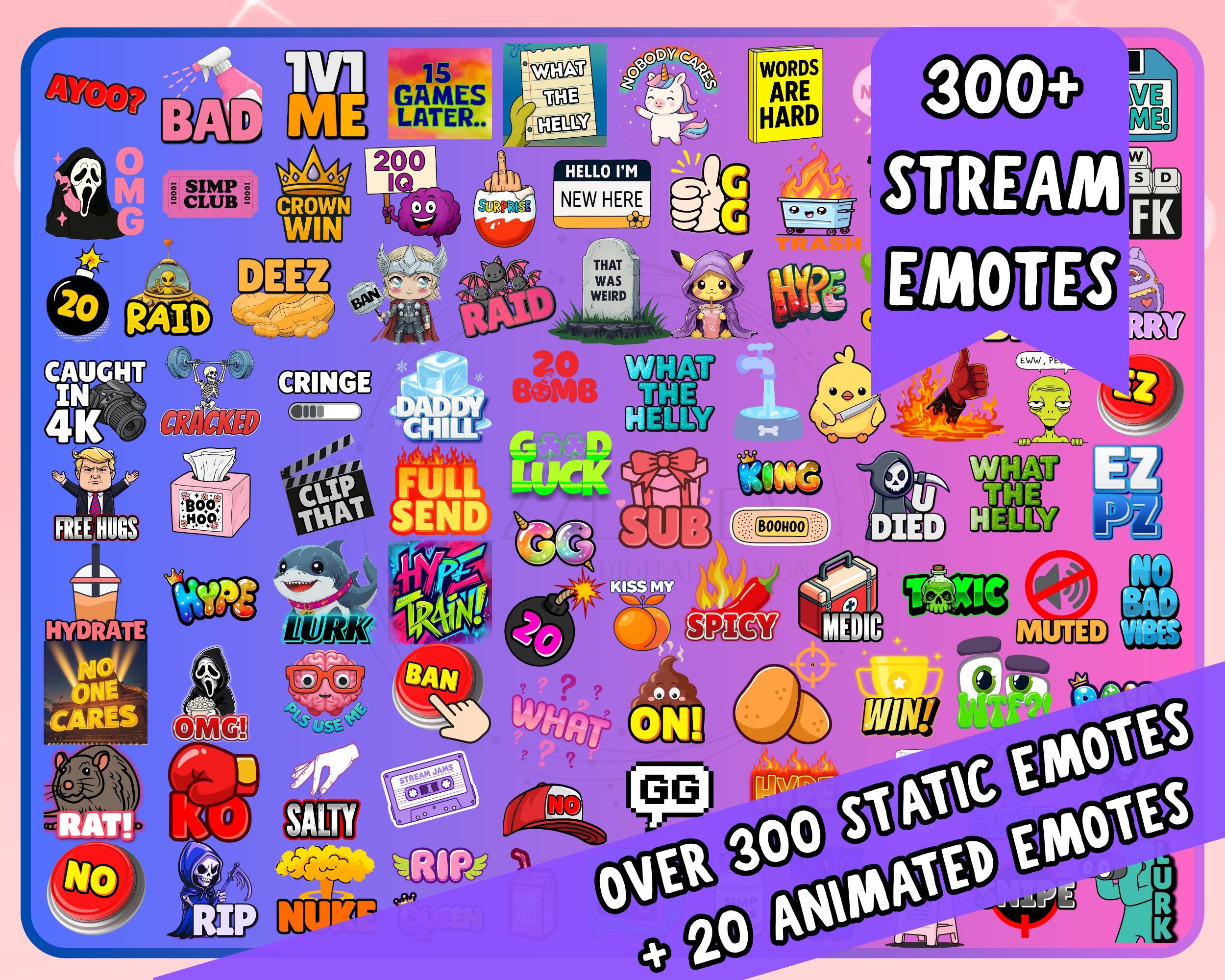 300+ Streaming Emote Pack, Twitch Animated and Static Emotes, Funny ...