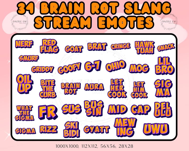 Brain Rot Slang Trending Emote Pack, Twitch Discord Emotes for ...
