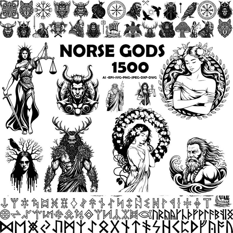 SVG & PNG - Set of 1500 Norse Gods Icons Bundle-viking Mythology-hel ...