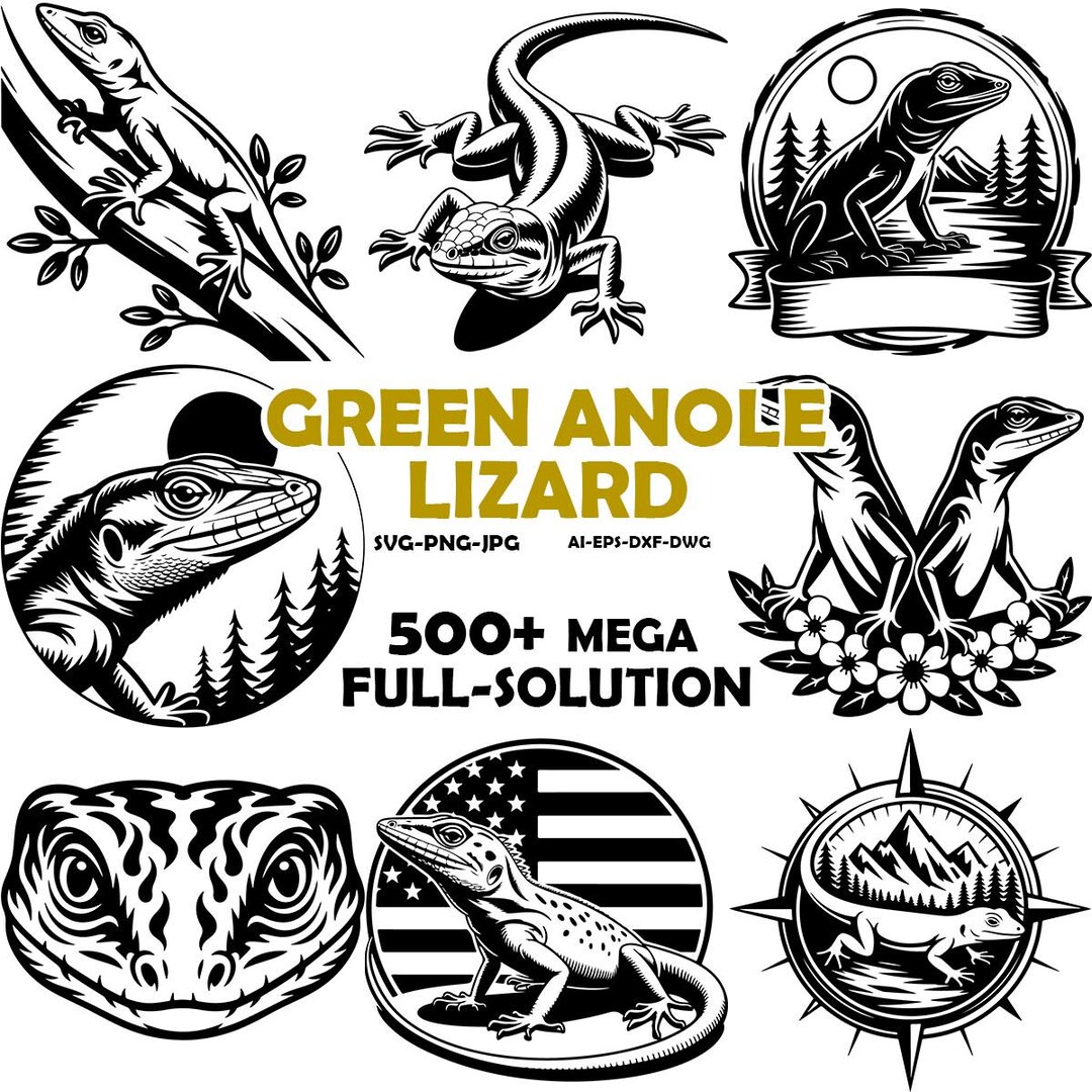 Green Anole Lizard SVG Clipart. Snake Like Lizard Vector Drawing. Blue ...