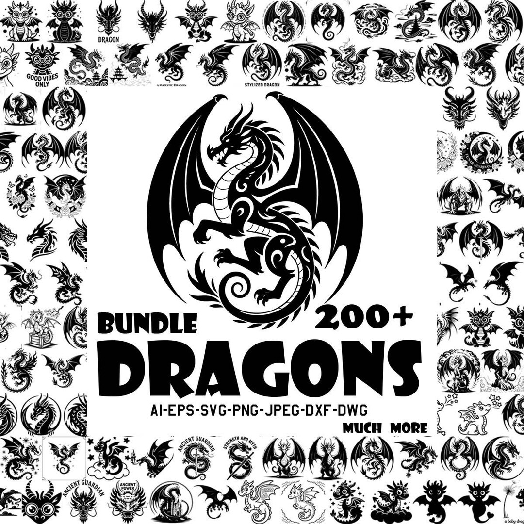 Dragon SVG Bundle Files | Medieval Cut Files | Mythical Creature Vector ...