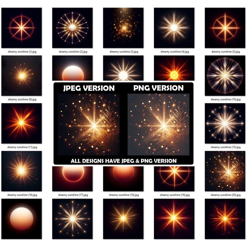 Sunburst Photo Overlays: Sun Rays, Sunset Light Effects (JPEG & PNG ...